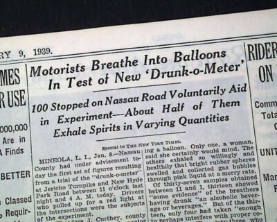 1ST BREATHALYZER Blood Alcohol Content "Drunkometer" Balloon Test 1939 ...
