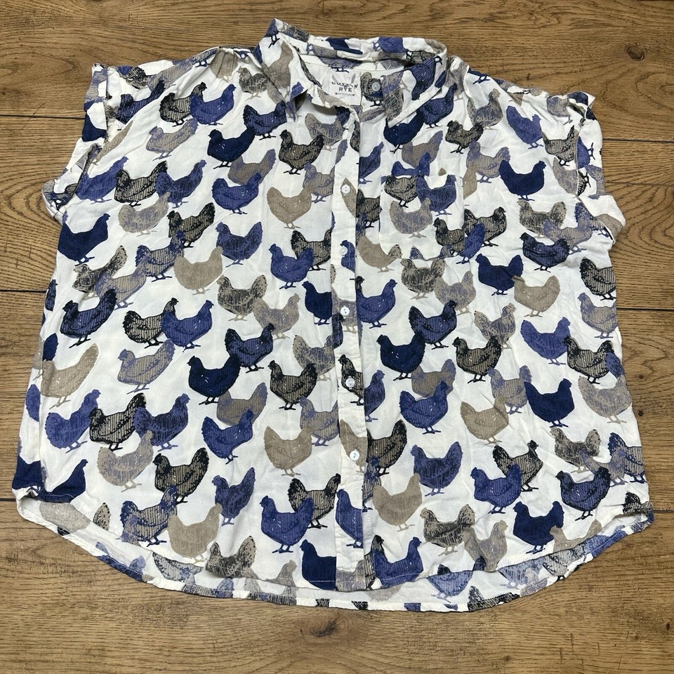 Cotton & Rye Outfitters Chicken Print Button Down SS Shirt Top - Women ...