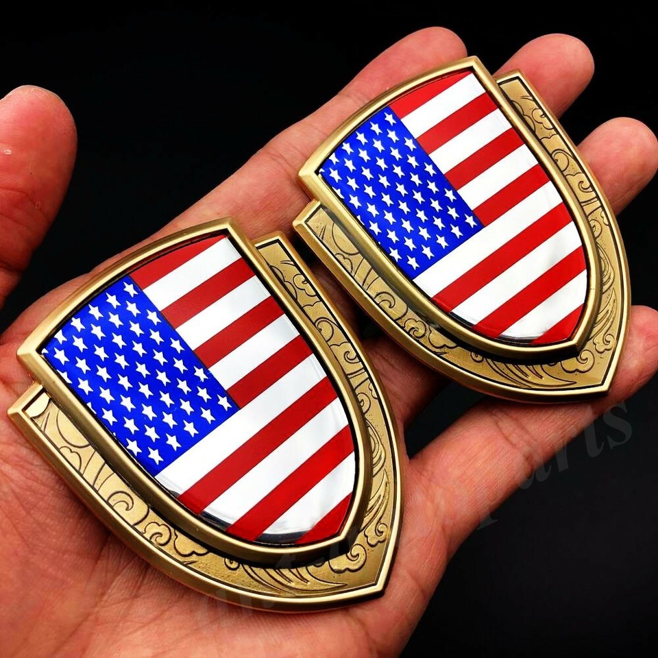 2pcs Metal USA American Flag Car Trunk Window Side Emblem Badge Decal ...