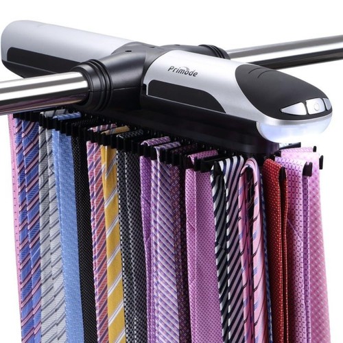 Motorized Tie Rack Closet Organizer with LED Lights Includes J Hooks ...