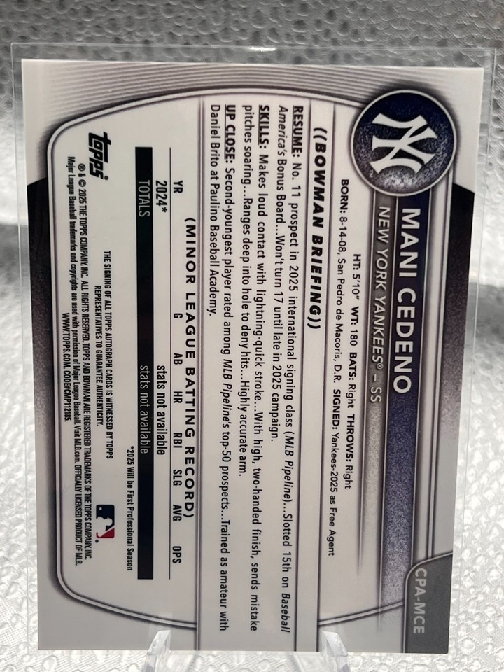 2025 Bowman Chrome Mani Cedeno 1st Bowman auto blue raywave 1/150 ...