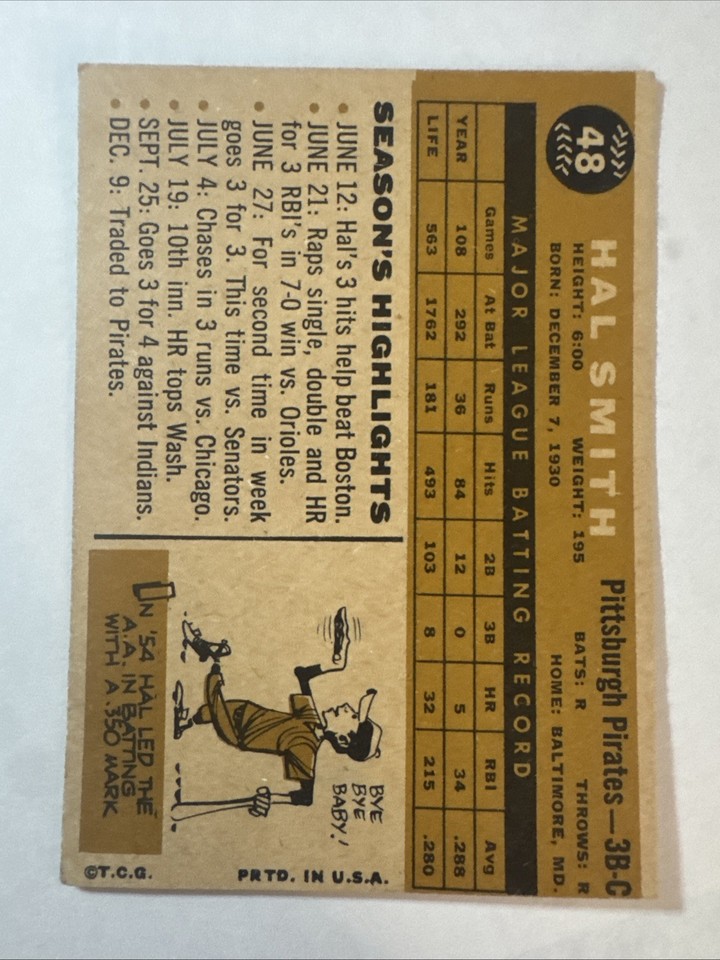 1960 Topps Hal Smith #48 Pittsburgh Pirates | eBay