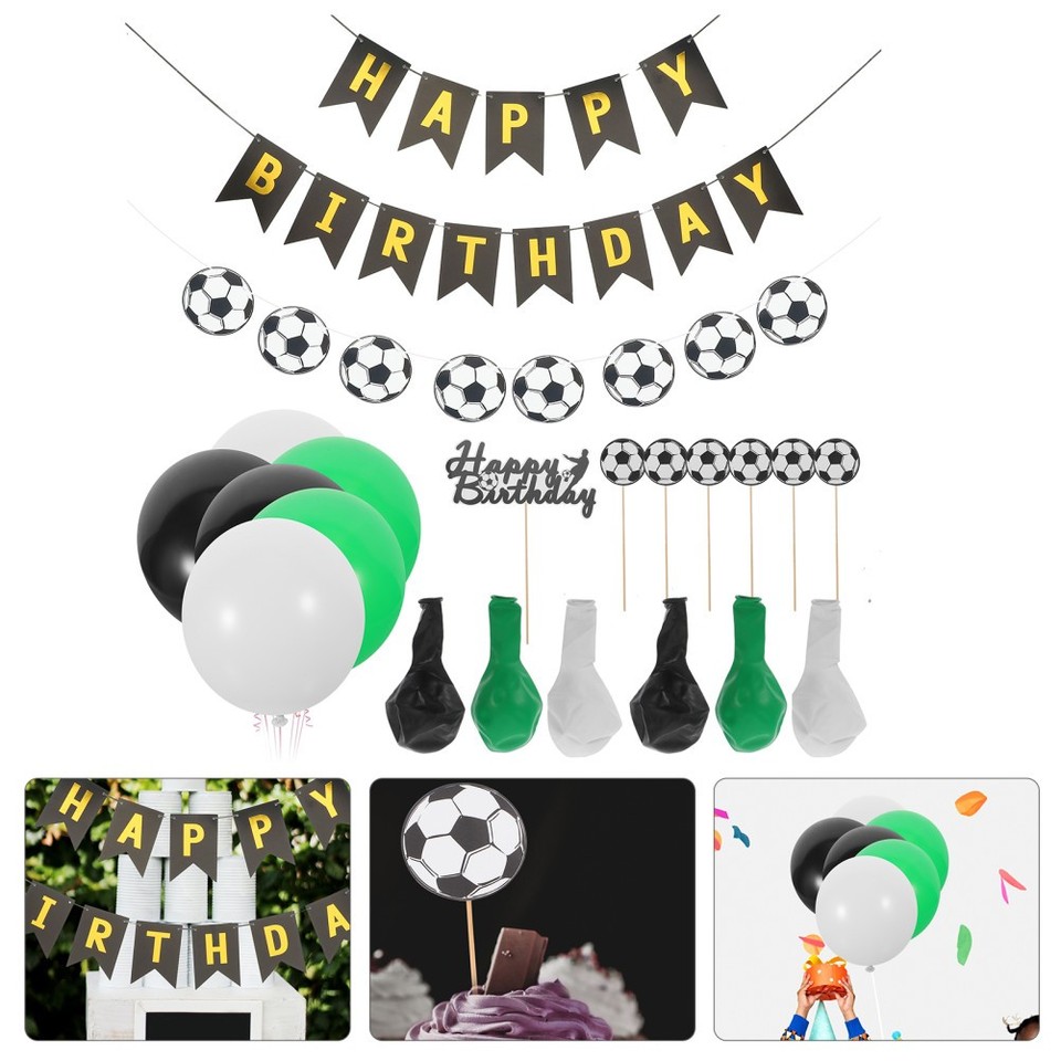 1 Set Soccer Party Decorations Soccer Cake Topper Banner Balloons Party ...