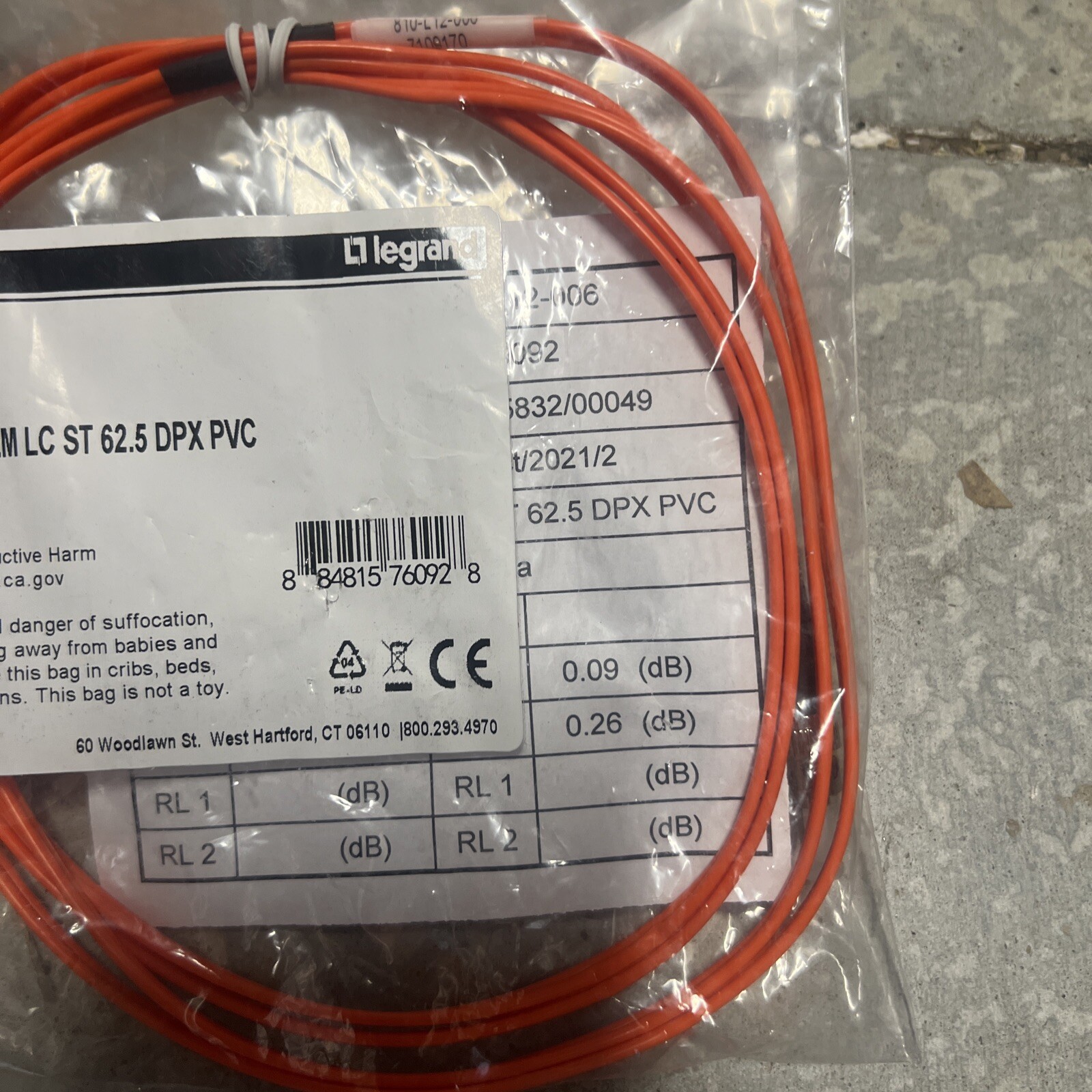 LC to ST Fiber Patch 810-L12-006 Fiber Optic Cable VS 2M LC ST 62.5 DPX ...