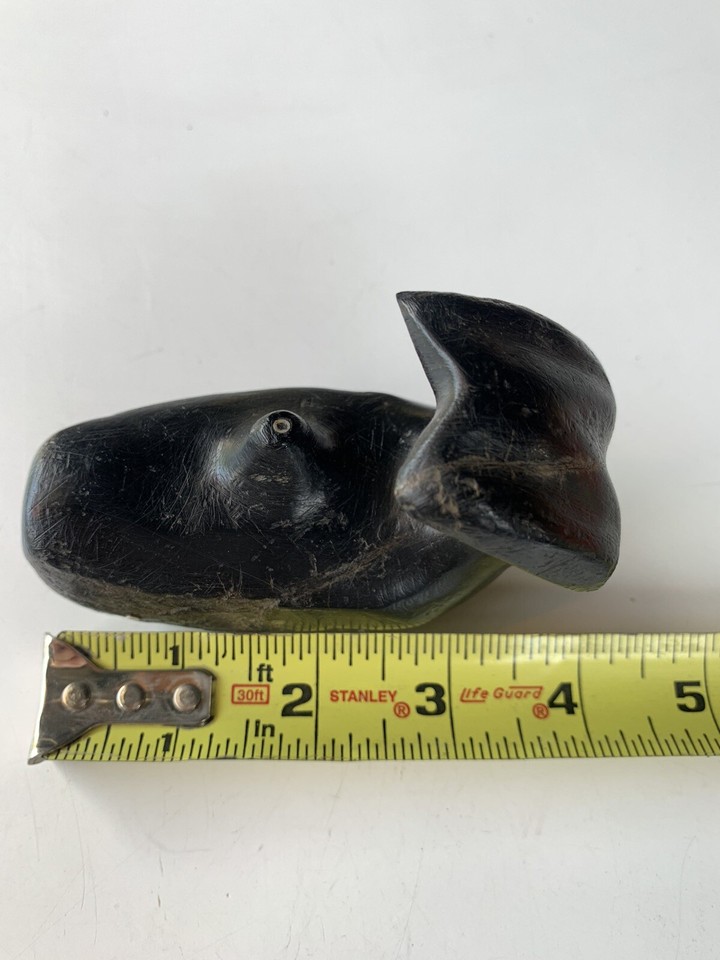 Chumash Killer Whale Stone Effigy Steatite w/ Carved mouth, Shell Inlay ...