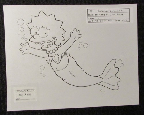 1998 THE SIMPSONS 12x9" Animation Ink Model Drawing CA/H1A Lisa Mermaid ...