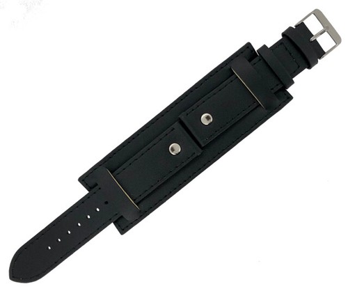 Genuine Leather Black Colour Military Cuff Watch Strap 18mm 20mm 22mm ...