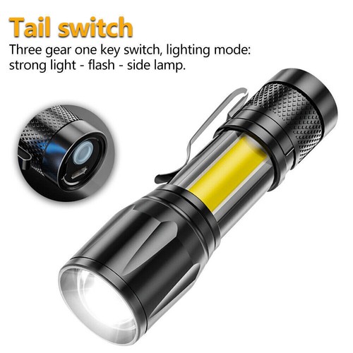 LED Flashlight Camping Small Torch USB Rechargeable Pocket Light Lamp ...