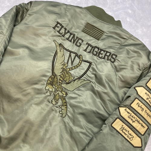 Vancarhell Flying Tigers Bomber Jacket Mens S Green Fighter Jet Top Gun ...