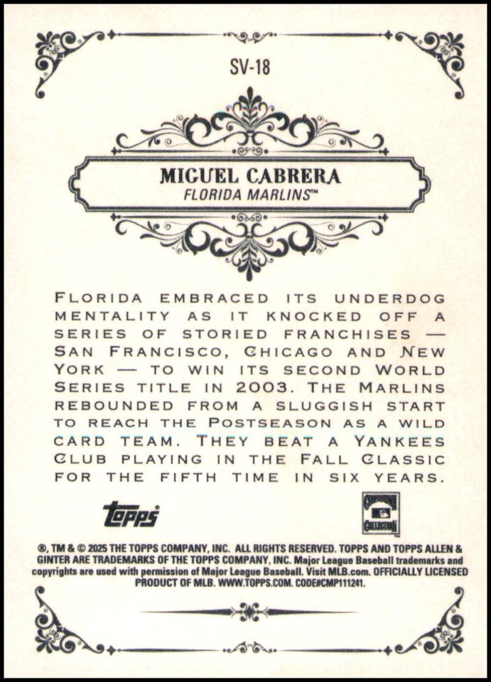 2025 Topps Allen & Ginter #SV-18 Miguel Cabrera Sweet Victory | eBay