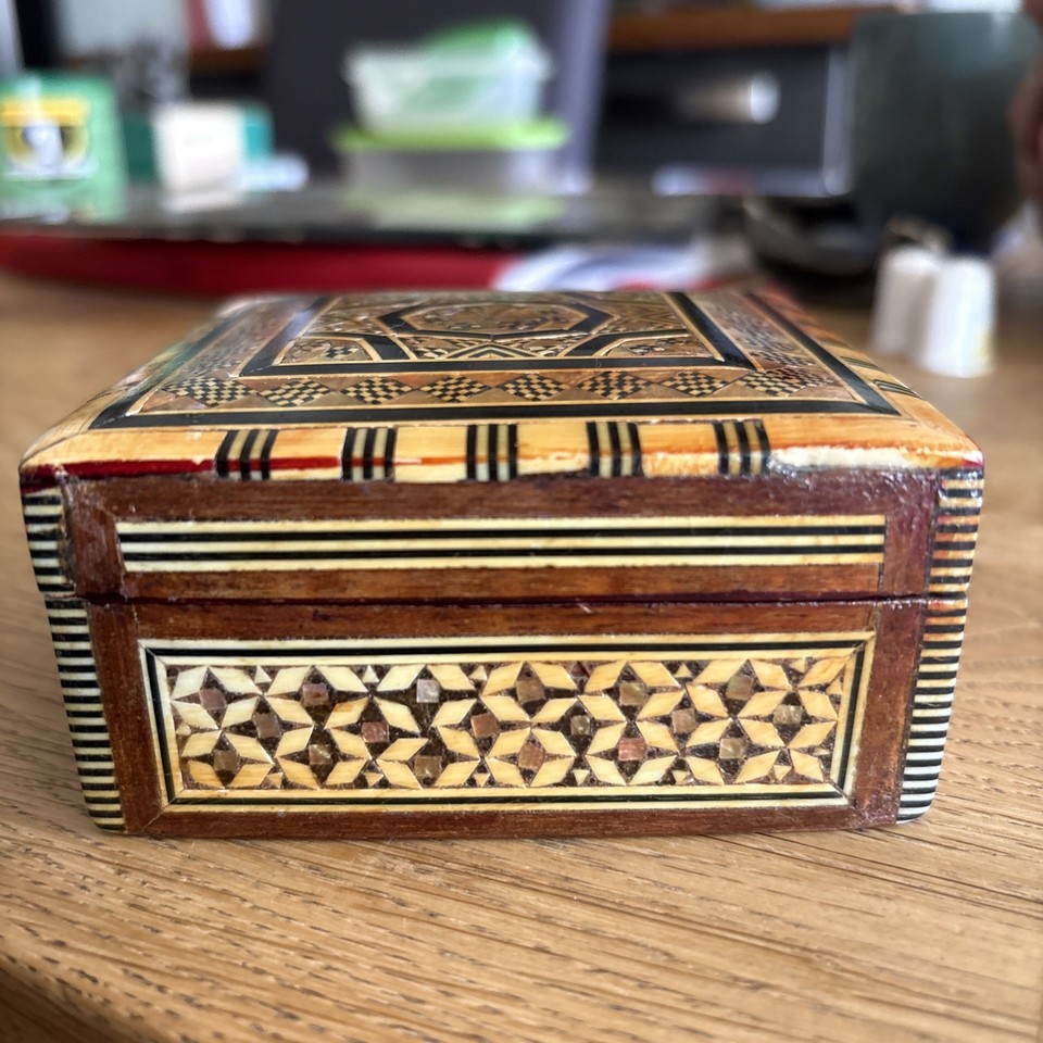 Trinket Box Marquetry Handmade Vintage Velvet Lined hinged | eBay UK
