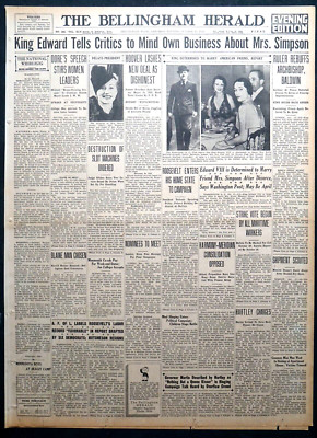 1936 Newspaper Front Page - King Edward Mind Your Own Business About ...