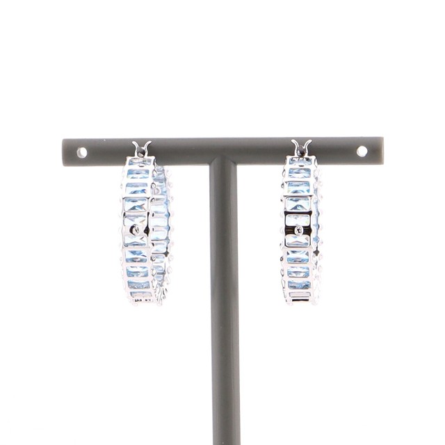 Swarovski Crystal Matrix Hoop Earrings Baguette Cut Blue Rhodium Plated ...