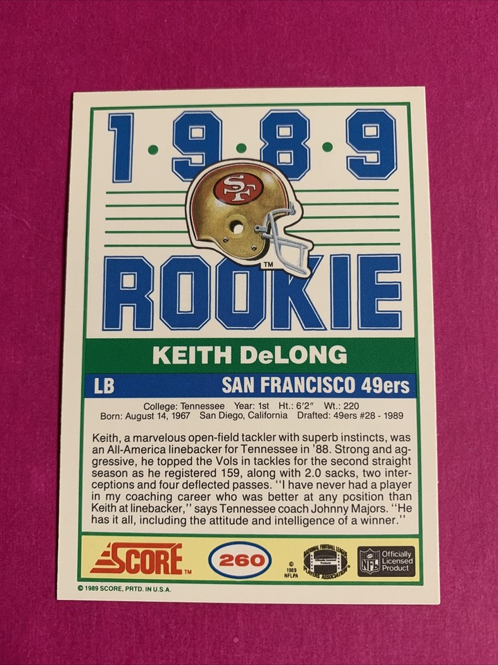 🐶 1989 Score Keith DeLong Rookie San Francisco 49ers #260 | eBay