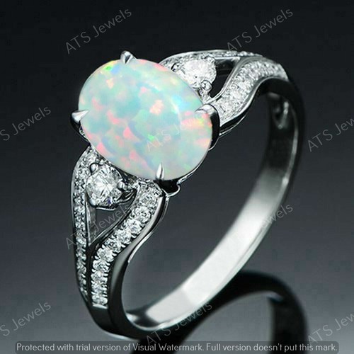 2.10 Ct Oval Cut Lab Created Fire Opal Engagement Rings Real 925 ...
