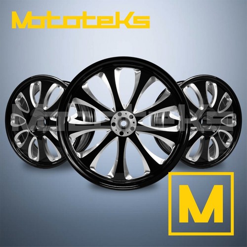 23X3.5 18X7 LUST FORGED MAG WHEEL SET BLACK MACHINE FOR HARLEY & DNA ...