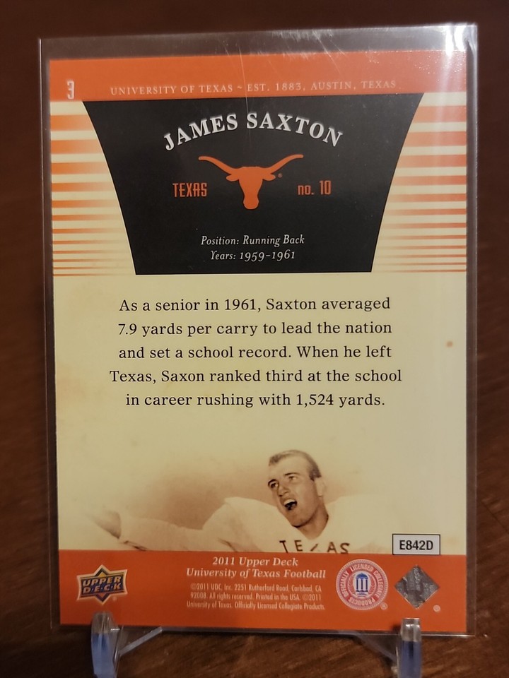 2011 Upper Deck University of Texas James Saxton #3 | eBay