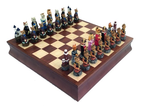 DOGS vs CATS: Unique Handpainted Chess with Quality Walnut Chessboard ...