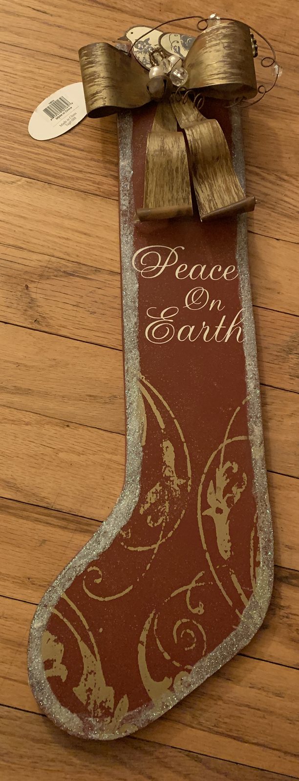Christmas Stocking Wall Sign Decor Wood & Metal Peace On Earth Home ...