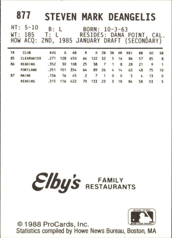 1988 Reading Phillies ProCards #877 Steve DeAngelis | eBay