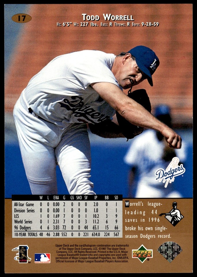 1997 Upper Deck 1996 Award Winner Jumbos Todd Worrell Los Angeles ...