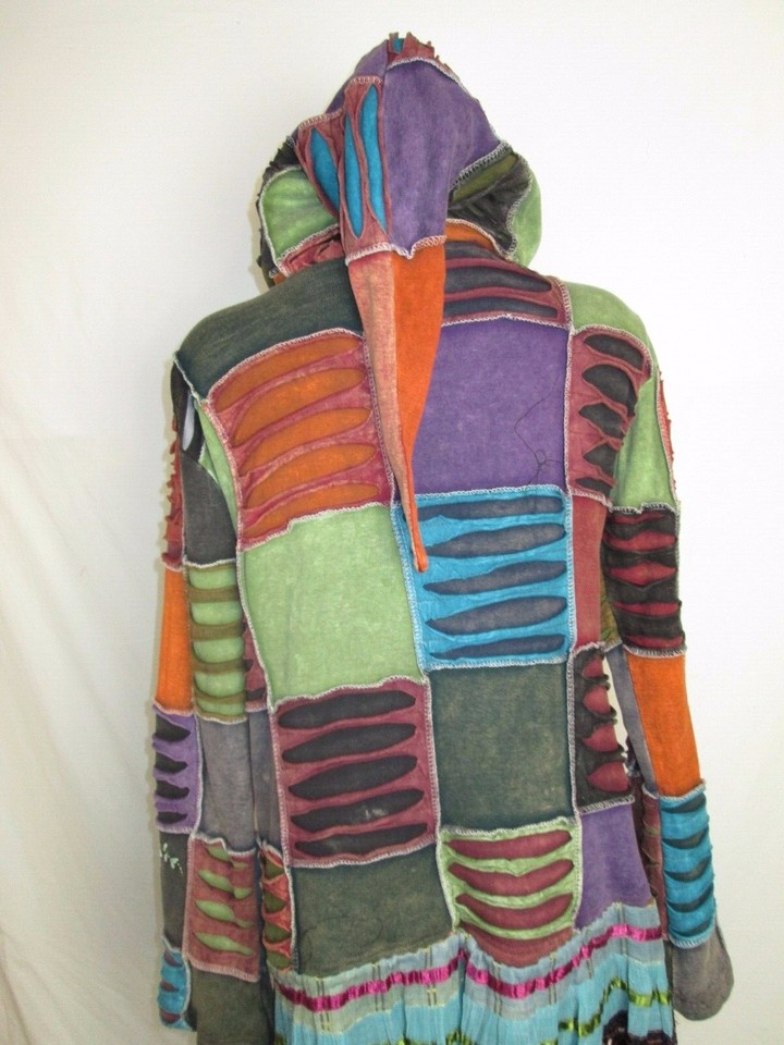 Custom Upcycle Full Length Multicolored Coat Women's Jacket with Hood ...