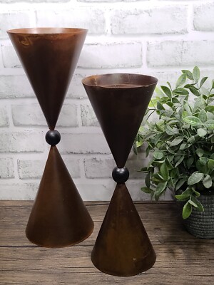 Two Large MCM Metal Hourglass Candle Holders Boho Decor | eBay
