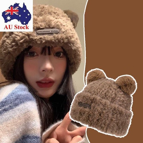Warm Plush Hat Cute Bear Ear Bonnet Caps Fashion Ear Protection Women ...
