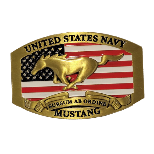 United States Navy Mustang Officer Belt Buckle - USN - 3D Logo - Gold ...