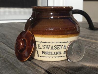 Scarce Early Miniature Antique E Swasey & Co Portland ME Bean Pot Crock ...