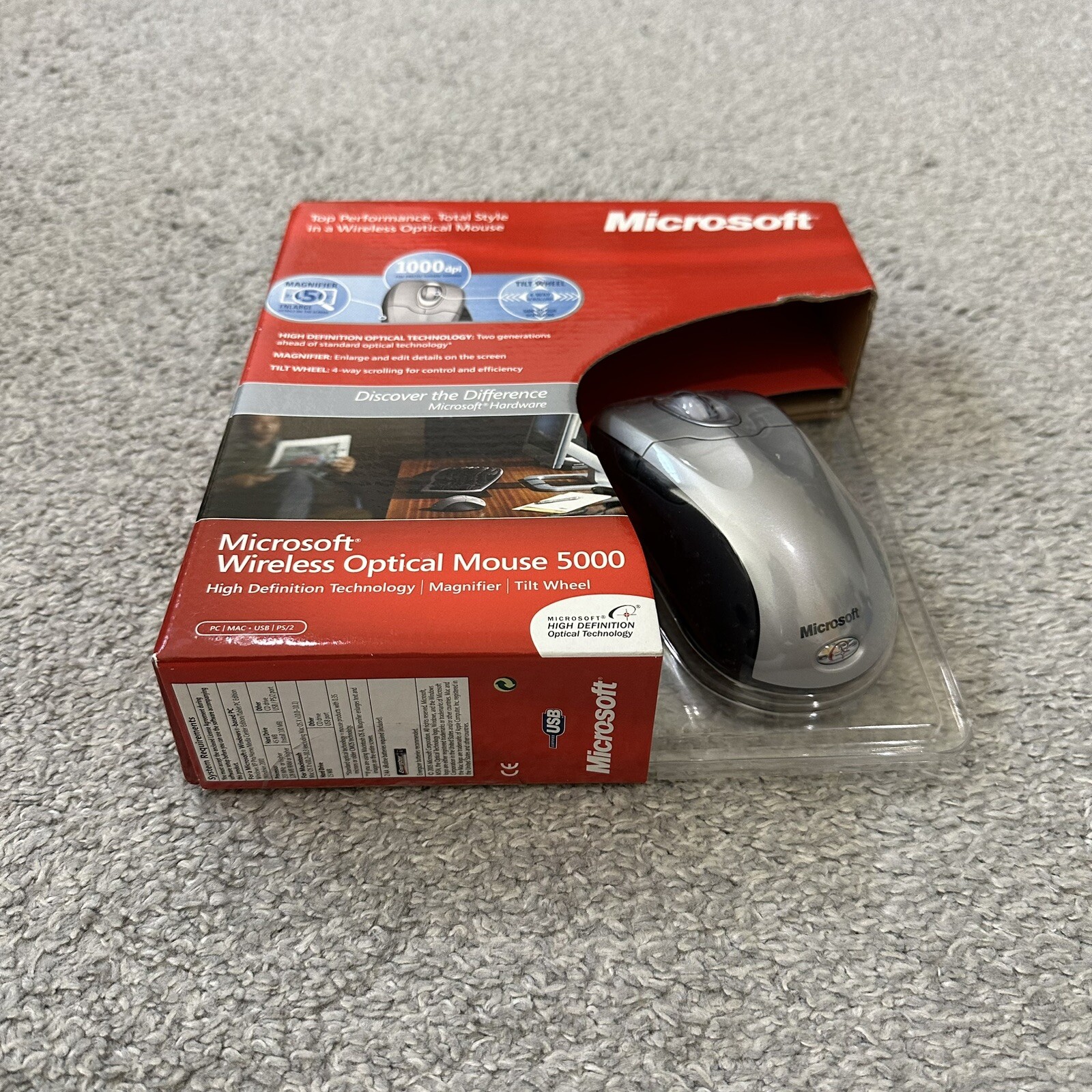 Microsoft Wireless Optical Mouse 5000 High definition magnifier tilt ...