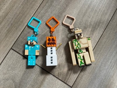 Minecraft Keychain Hangers Lot of 3 Steve Diamond Armor Snow Golem Iron ...