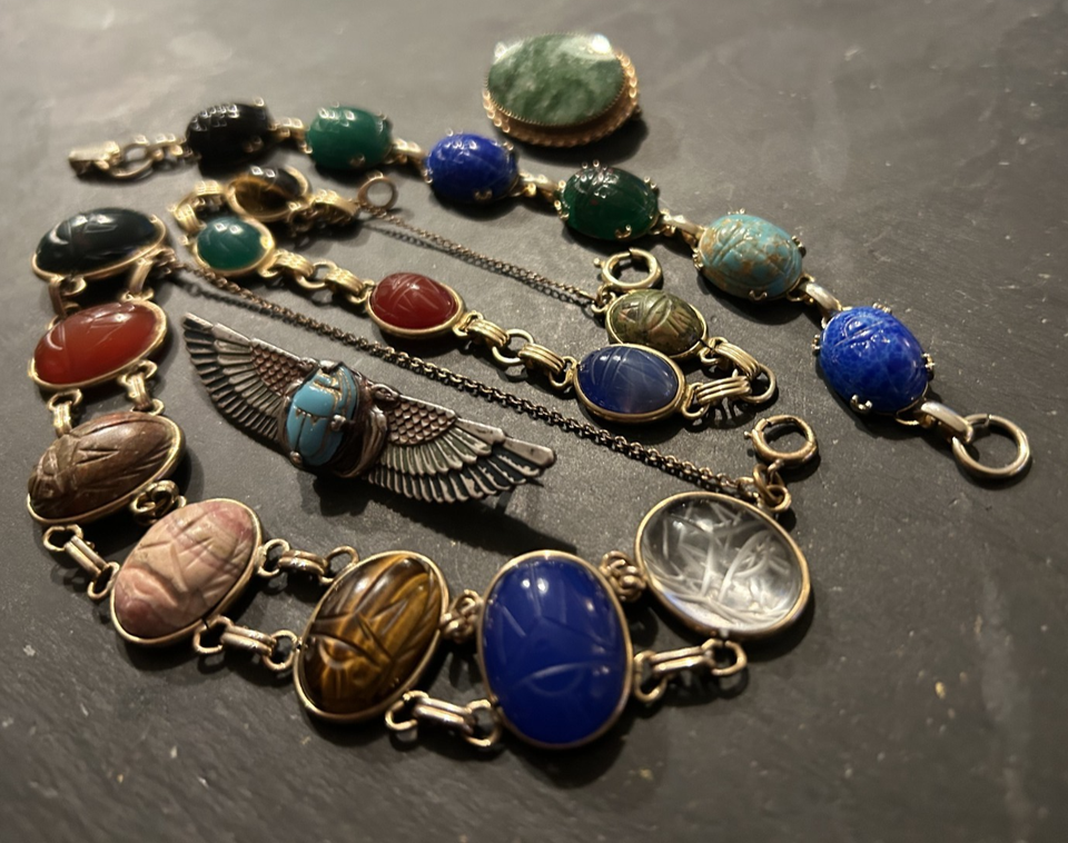 VTG 12k Gold Filled BOJAR Hand Carved Scarab Bracelet & Brooch Lot ...