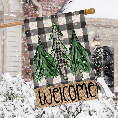 Welcome Christmas Trees Garden Flag 28 x 40 Inch Vertical Double Sided ...