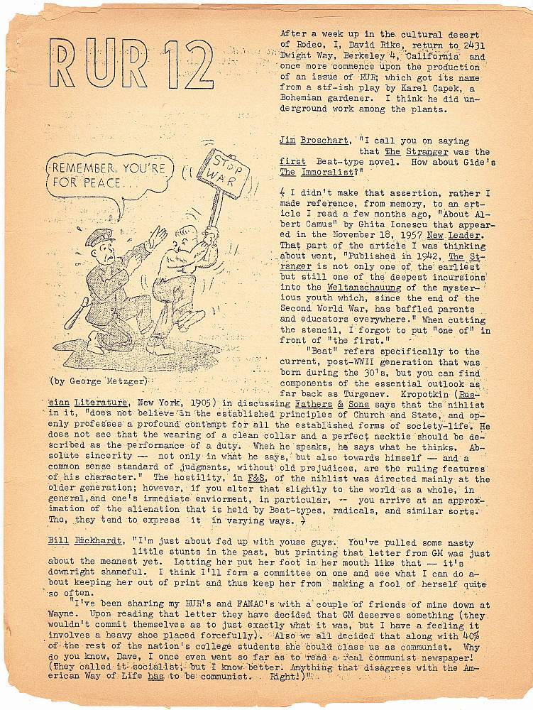 RARE SCI-FI ZINE - RUR #7 & #12 - 1958 David Rike - George Metzger ...