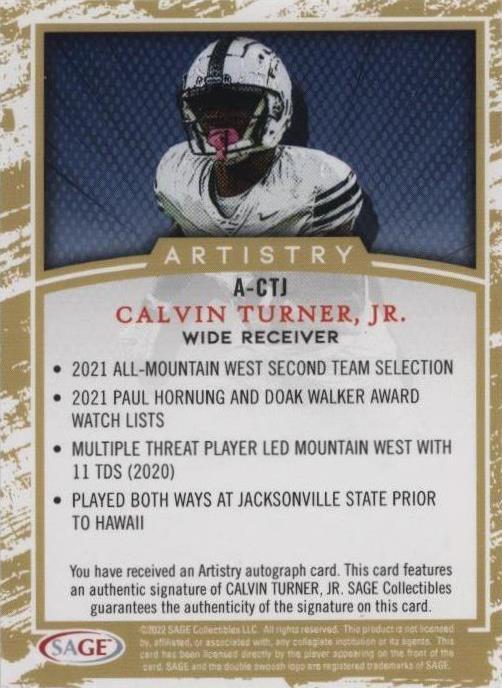 2022 SAGE Artistry Calvin Turner Jr. #A-CTJ for sale | eBay