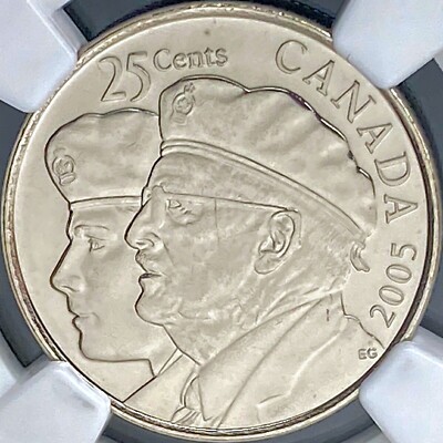 CANADA. 2005, 25 Cents - NGC MS66 - QEII, Year of the Veteran | eBay