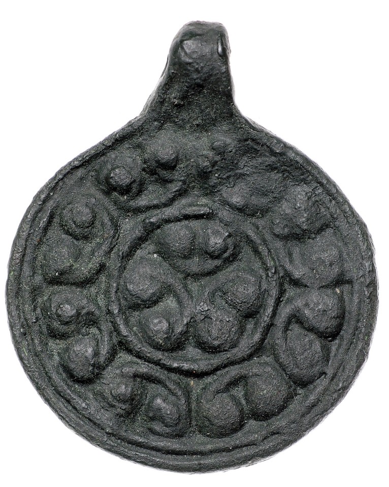 ANTIQUE BRONZE amulet Coin-shaped pendant Calendar X-XIII CROSS Kievan ...