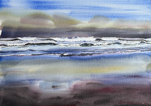 Lew Williams Original Watercolor "Long Beach Dawn", 10" x 14" Unframed ...