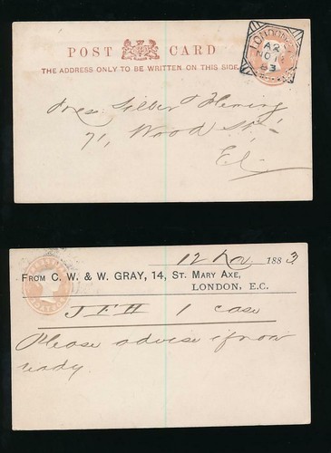 GB QV STATIONERY STO CARD PRINTED RATE C.W GRAY LONDON GEOMETRIC CIRCLE ...