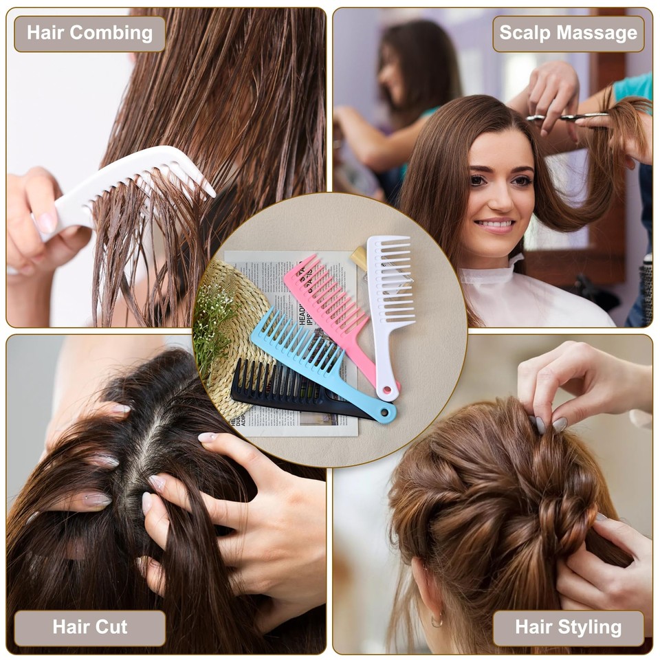 4PCS Wide Tooth Hair Comb for Curls Women - Large Hair Detangling Combs ...