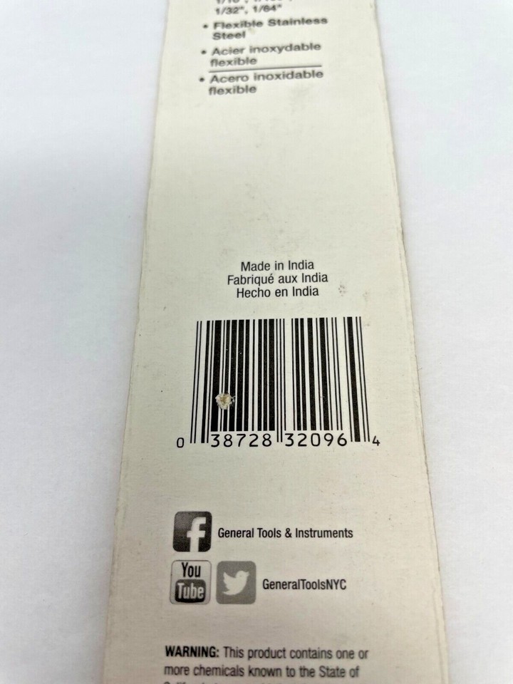 NEW General Tools 616 Flexible Industrial Straight Edge Ruler, 6-Inches ...