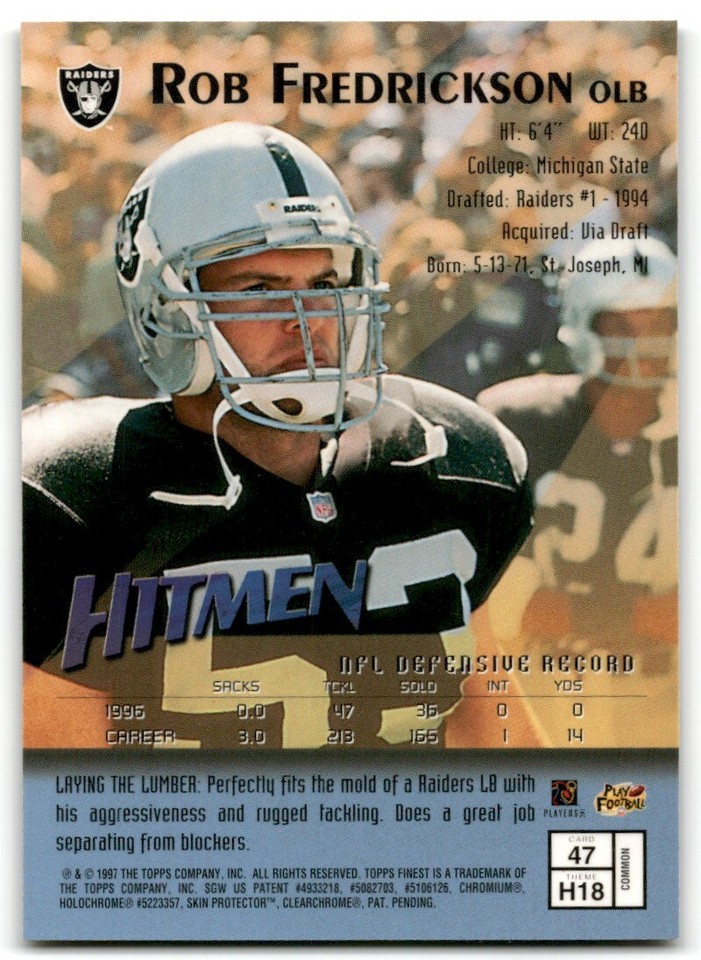 1996 Topps Rob Fredrickson #18 Oakland Raiders | eBay