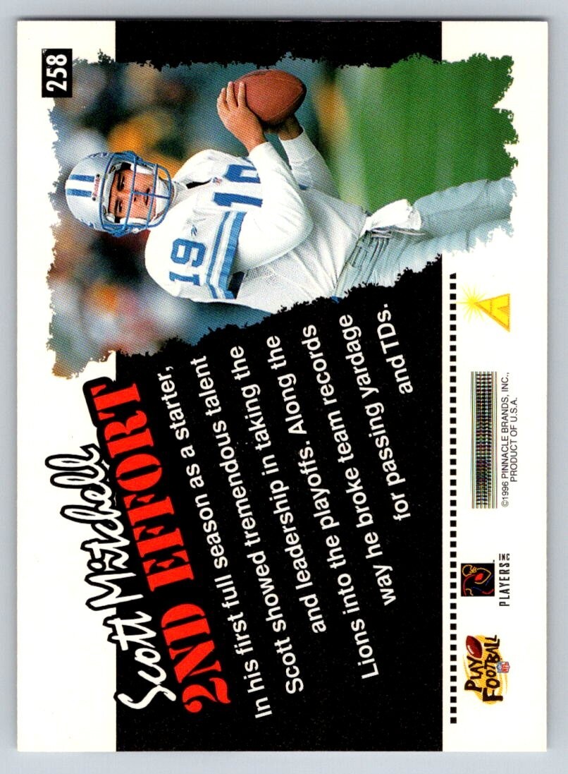 1996 Score Football #258 Scott Mitchell "2nd Effort" Detroit Lions | eBay