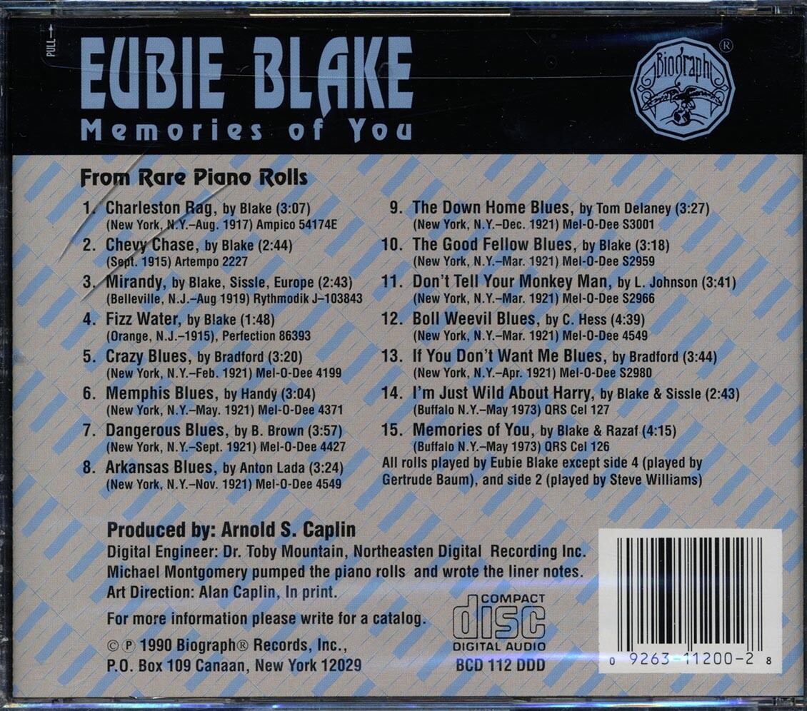 Memories of You by Eubie Blake (CD, Jul-1991, Biograph) for sale online ...
