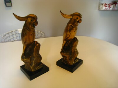 Rare! 1930s Art Deco era Ronson Old Gold Parakeet Bird Bookends | eBay