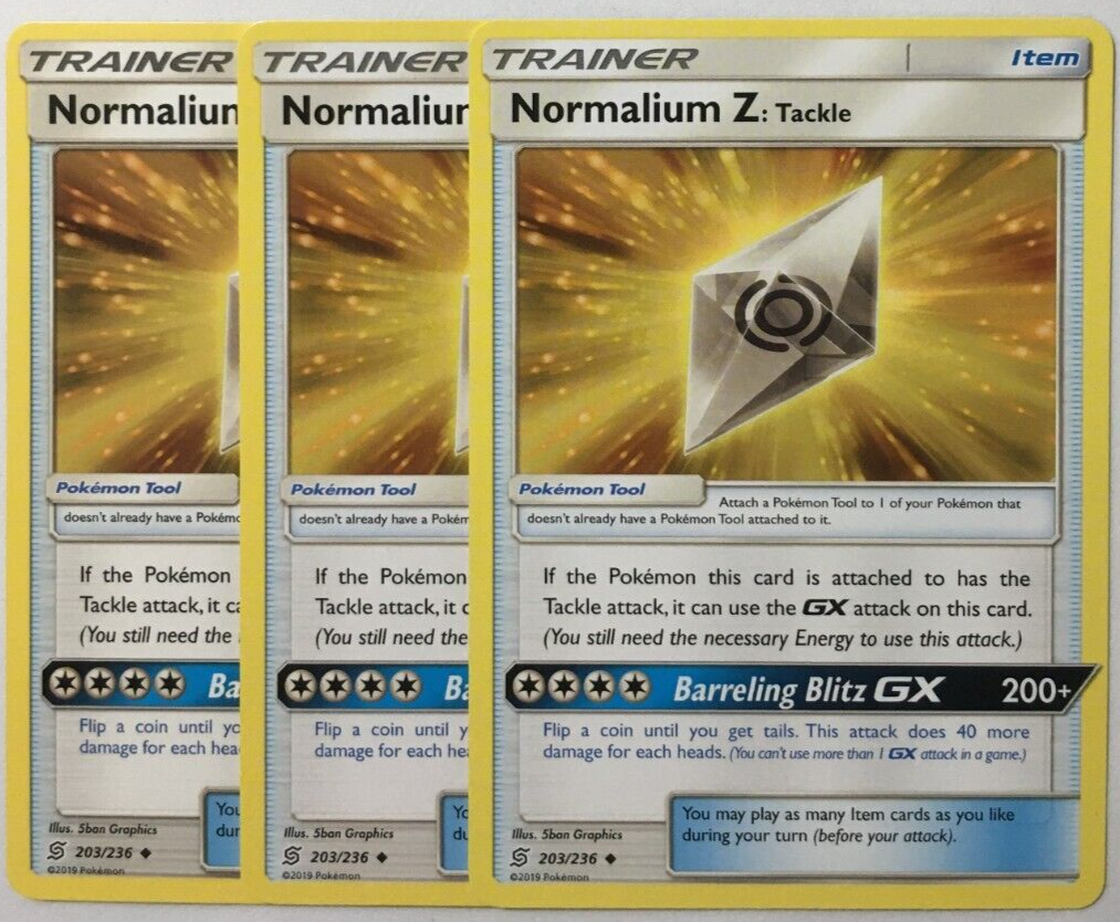 POKEMON 3X NORMALIUM Z: TACKLE 203/236 UNIFIED MINDS UNCOMMON NEAR MINT ...