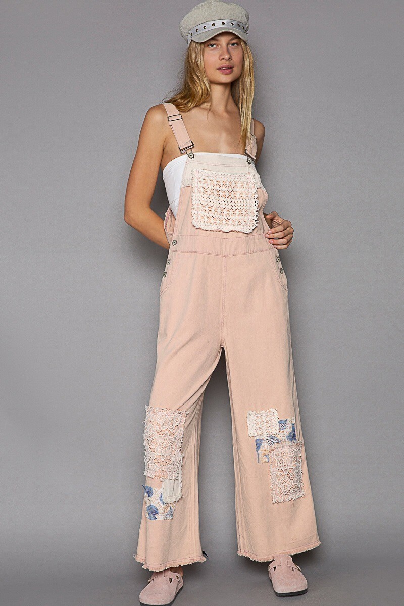 Lace Patchwork Wide Leg Denim Overalls - Pol | eBay