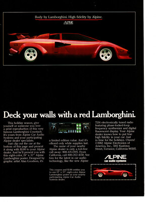 1982 LAMBORGHINI COUNTACH ~ NICE ORIGINAL ALPINE AD | eBay