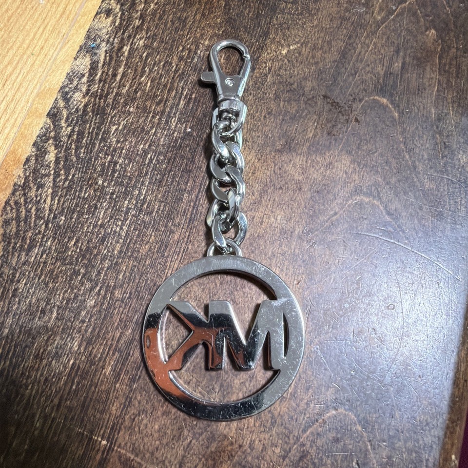 Michael Kors Silver Tone Bag Charm Purse Chain Round MK Logo Clip ...